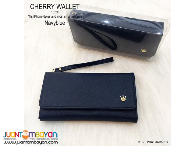 Navy Blue Cute and Classy Cherry Long Smart Wallets
