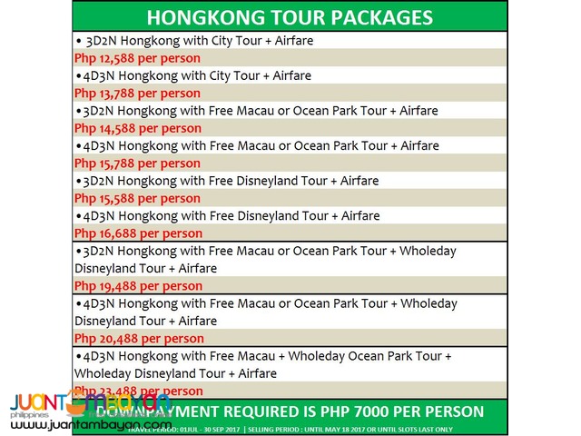 HONGKONG PACKAGES ON PROMO ! AVAIL NOW! LIMITED SLOTS ONLY!