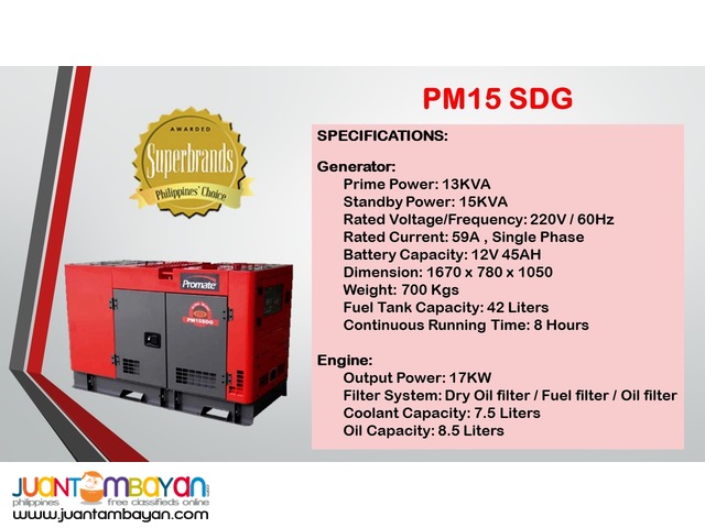 Stationary Diesel Generator 15KVA PROMATE 15SDG