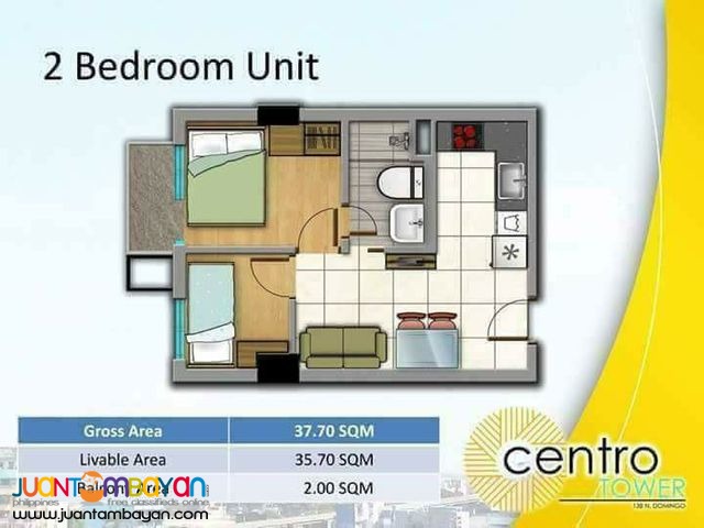 2 BEDROOMS FOR SALE IN CUBAO CENTRO TOWER IN QUEZON CITY
