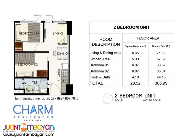 SMDC Charm Residences 2 bedroom 7k plus 100k discount