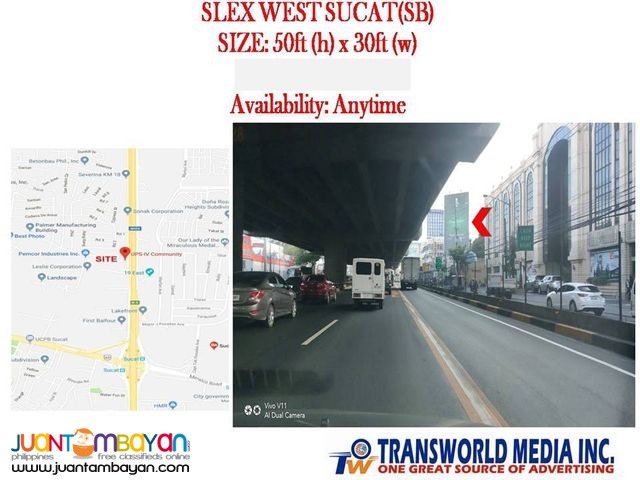 SLEX WEST SUCAT BILLBOARD SITE FOR LEASE