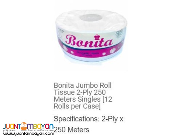 Bonita Jumbo Roll Tissue 2-ply 250 Meters Singles