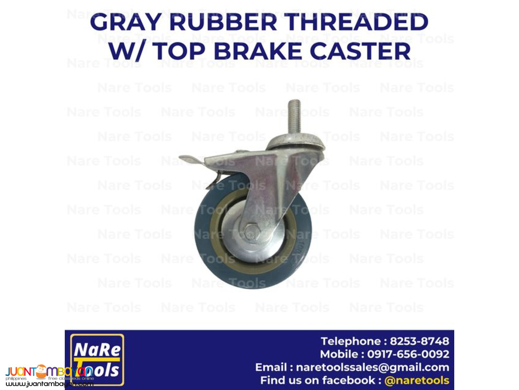 SONIC Gray Rubber Threaded - Swivel w/ Top Brake Caster Wheels