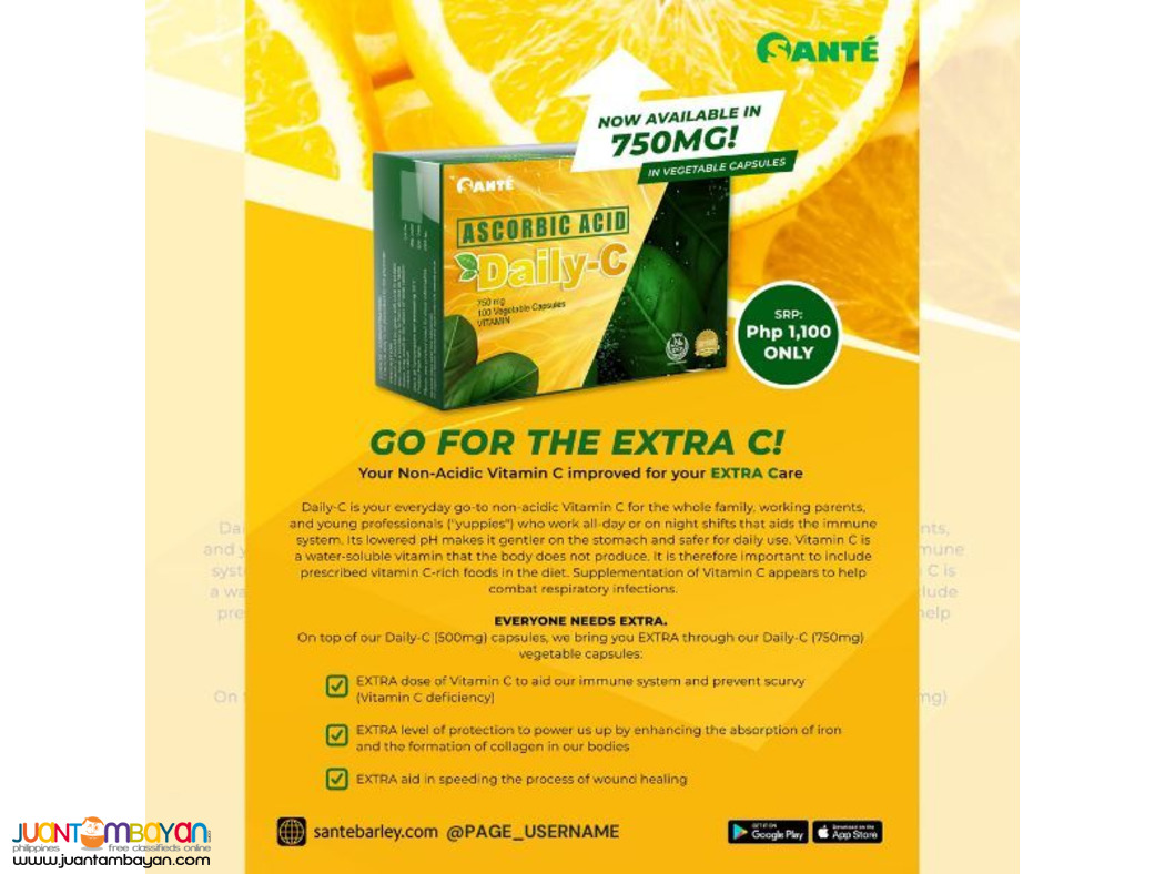 Daily C Plus Ascorbic Acid Zinc 500mg 10mg X 100s