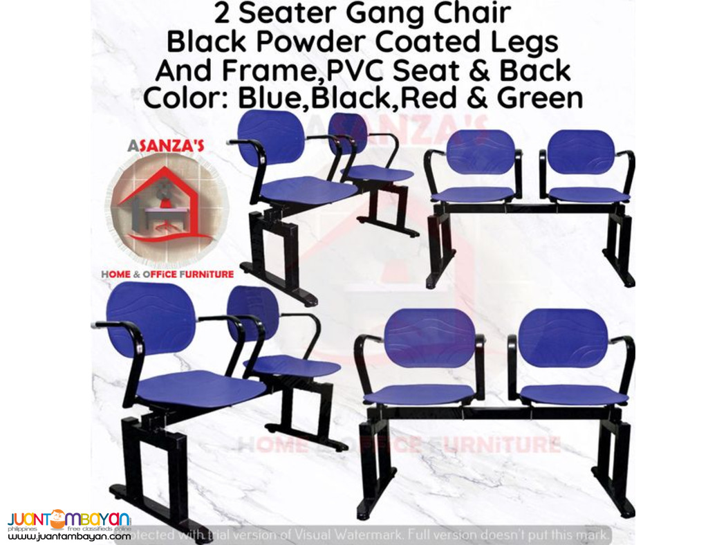 2 Seater Gang Chair Black Powder Coated Legs And Frame