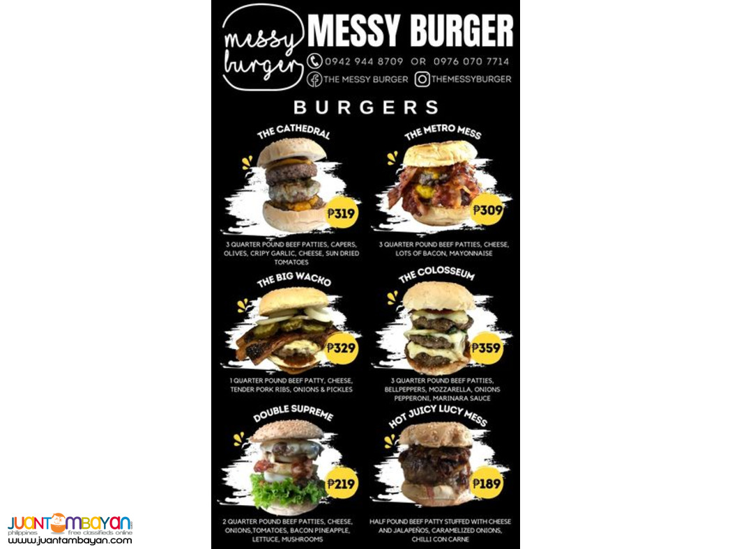 Affordable Full Burger Menu|The Messy Burger