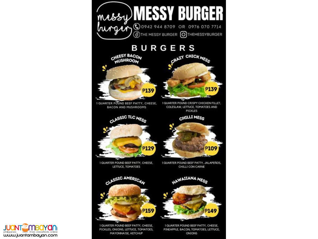 Affordable Full Burger Menu|The Messy Burger