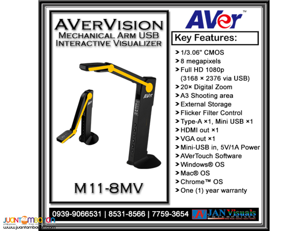 AVerVision M11-8MV Mechanical Arm USB Interactive Document Camera