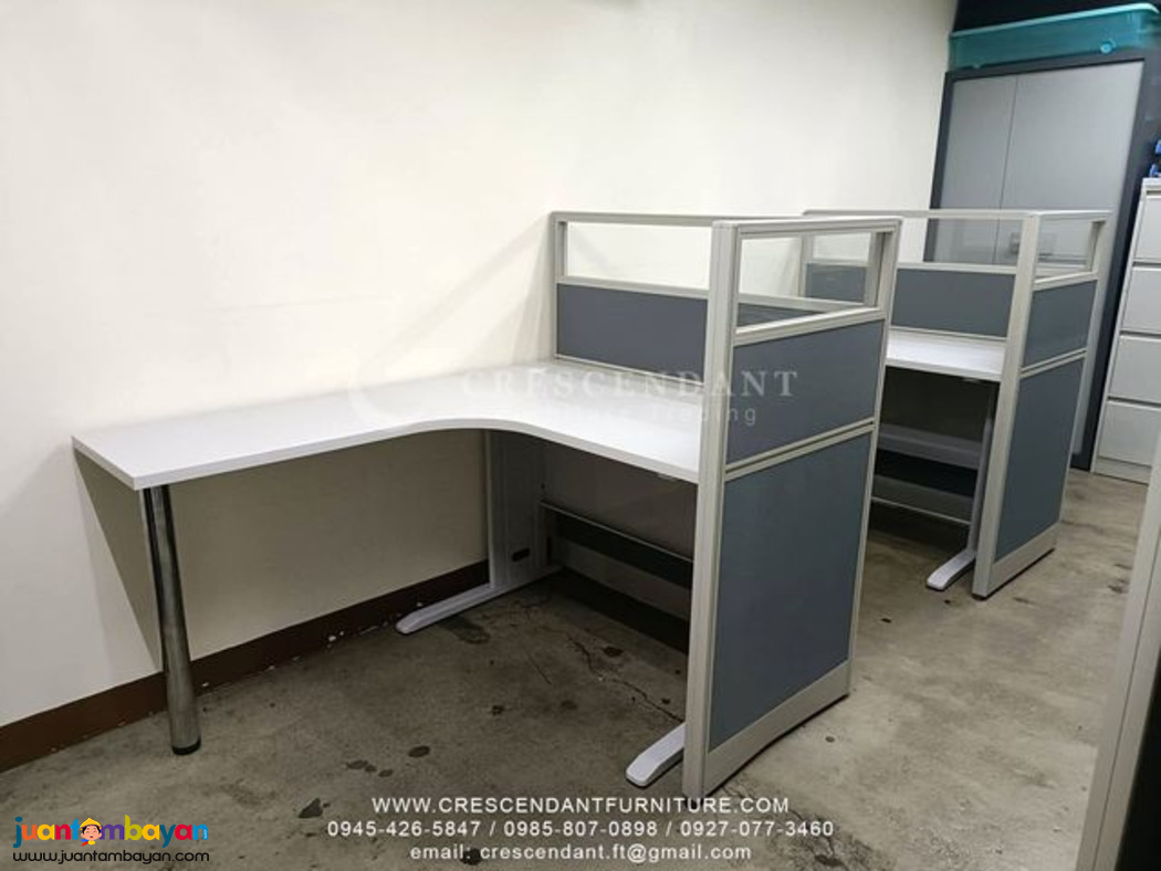 L-SHAPE OFFICE TABLE PARTITION WITH GLASS